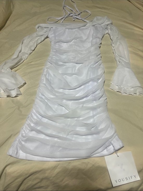 Yousif | Dresses | Yousify White Offshoulder Ruched Mini Dress | Poshmark